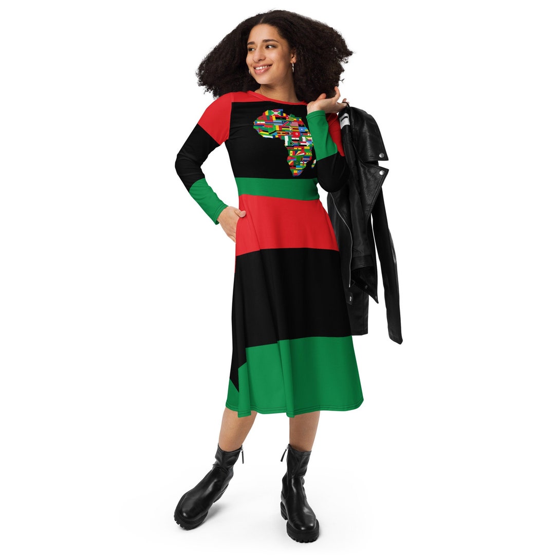Juneteenth Pan African Flag Long Sleeve Midi Dress - Etsy