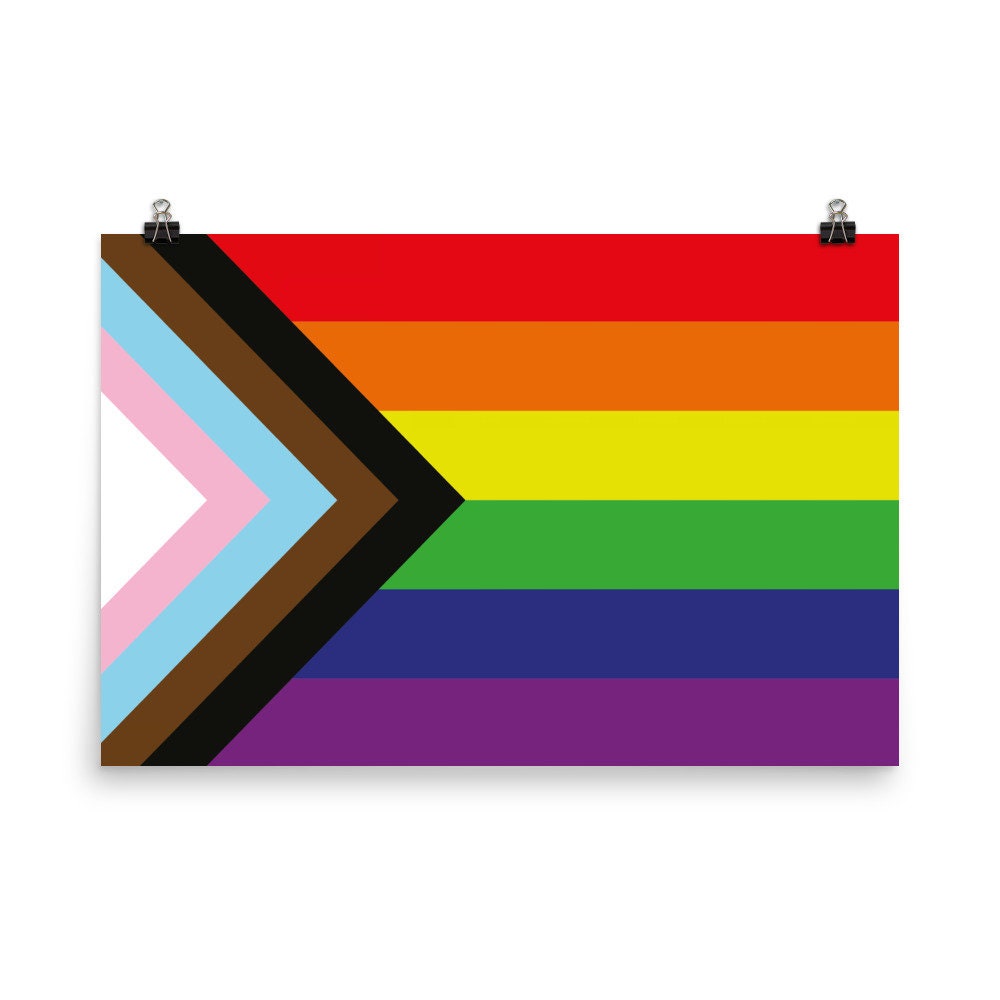 Cartel brillante de la bandera arcoíris del orgullo LGBT progresista ...