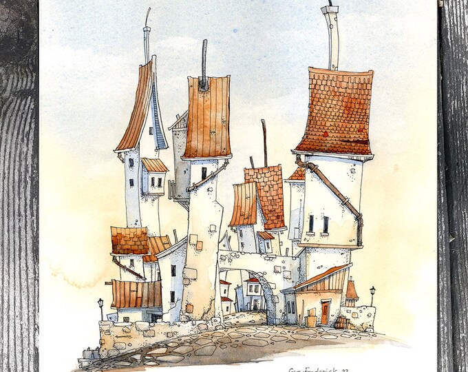 Original Watercolor Painting. Line and Wash on Hot Pressed Cotton Paper ...