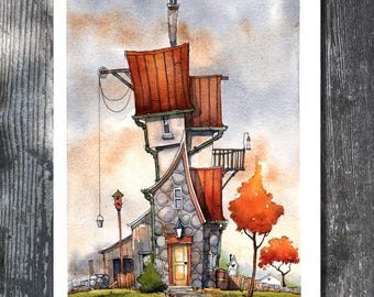 Watercolor PRINT - Gary Frederick. Line and Wash. 5.5"x 8.5". Unframed ...
