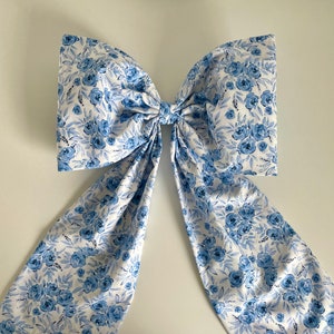 Blue Cottagecore Bow, Large Fabric Bow, Blue Flowers Wall Decoration ...