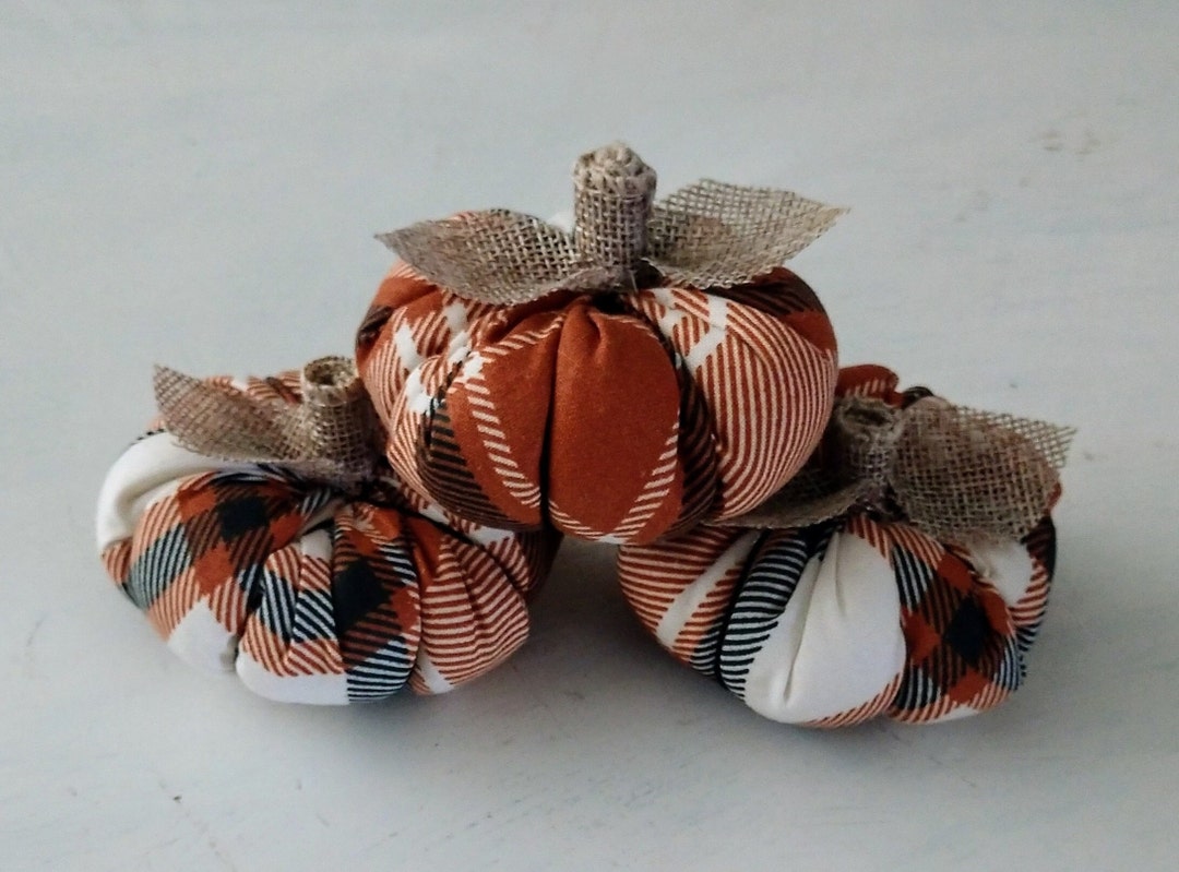 Fall Buffalo Check Mini Pumpkins, Set of 3 Mini Pumpkins, Fall Tiered ...