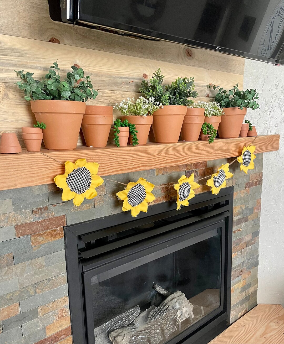Sunflower Garland, Farmhouse Sunflower, Buffalo Check Flower Wall ...