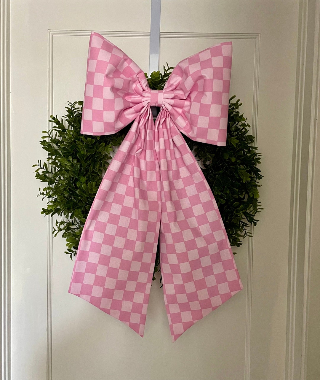 Pink Checkered Bow, Large Fabric Bow, Wall Decoration, Coquette Bow ...