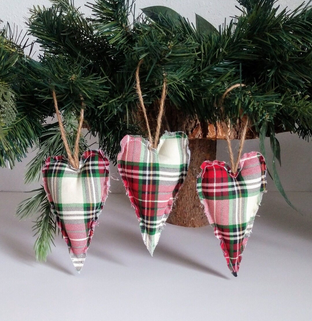 Primitive Christmas Heart Ornaments, Set of 3 Holiday Ornaments ...