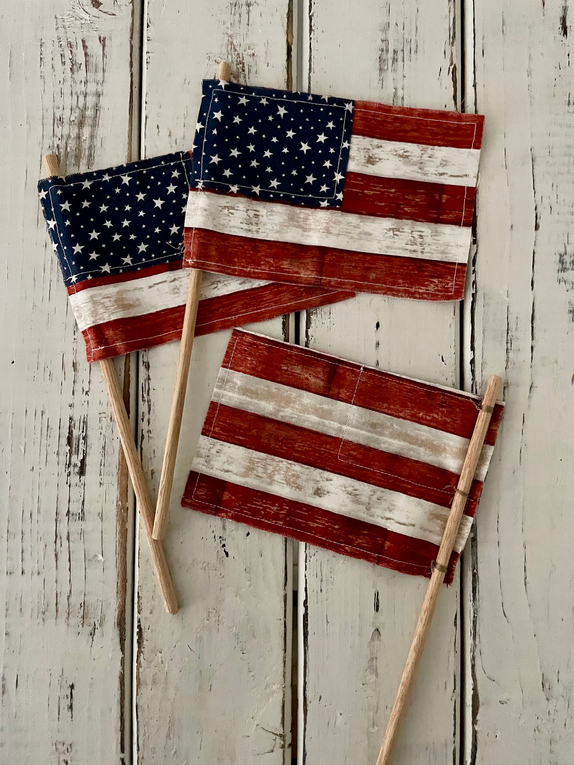 3 Small Flags USA Fabric Flag Set Patriotic Tiered Tray | Etsy