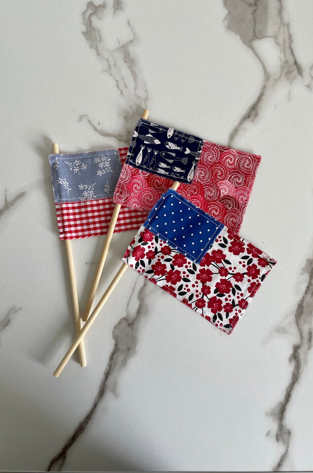 3 Small Flags, USA Fabric Flag Set, Patriotic Tiered Tray, Plant Pokes ...