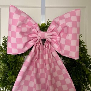 Pink Checkered Bow, Large Fabric Bow, Wall Decoration, Coquette Bow ...