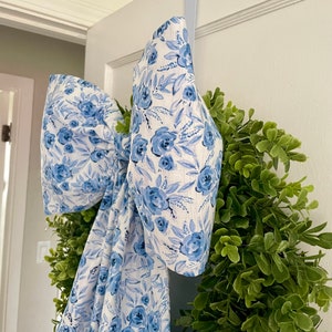 Blue Cottagecore Bow, Large Fabric Bow, Blue Flowers Wall Decoration ...