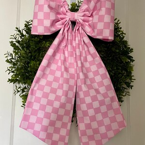 Pink Checkered Bow, Large Fabric Bow, Wall Decoration, Coquette Bow ...