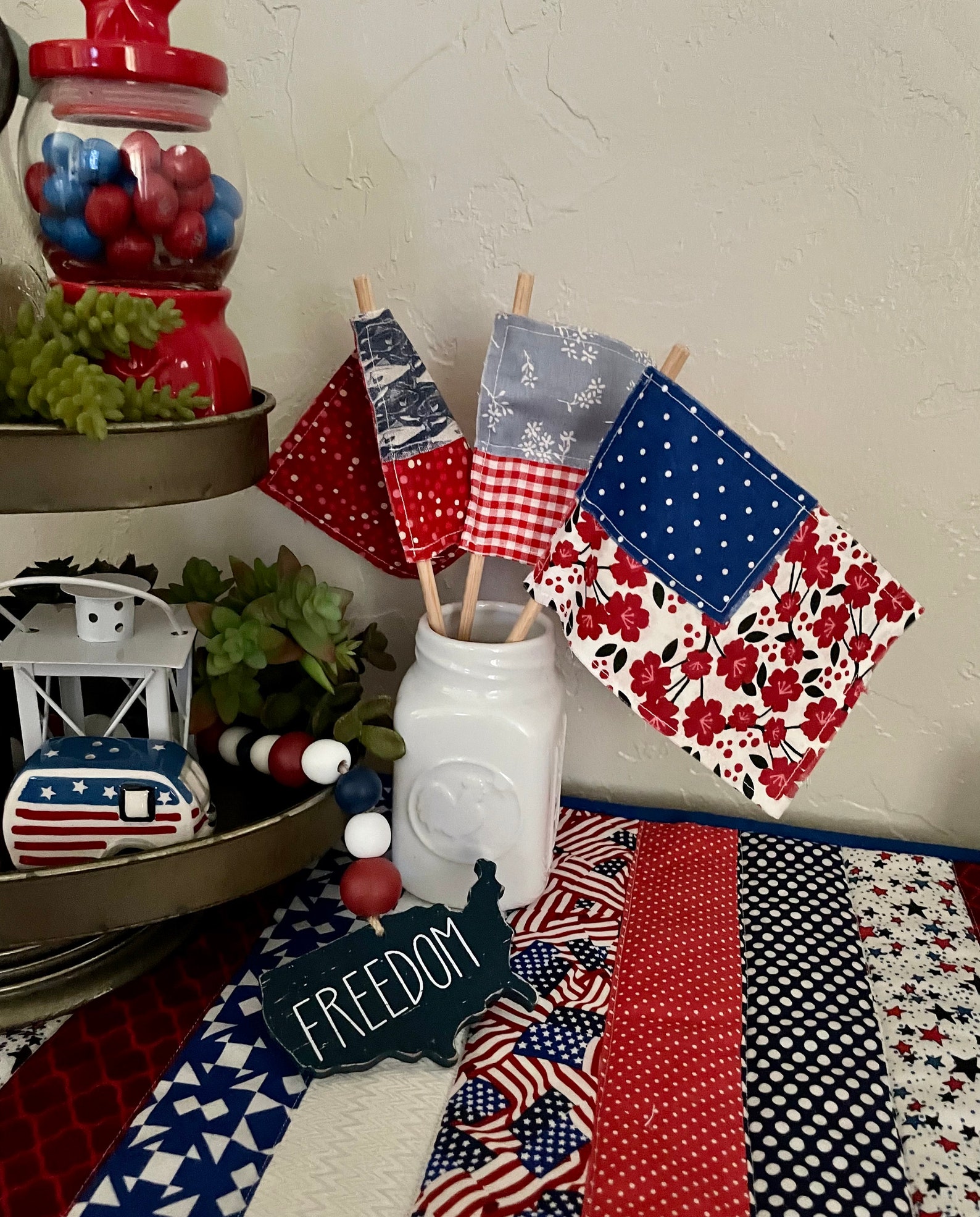 3 Small Flags USA Fabric Flag Set Patriotic Tiered Tray - Etsy