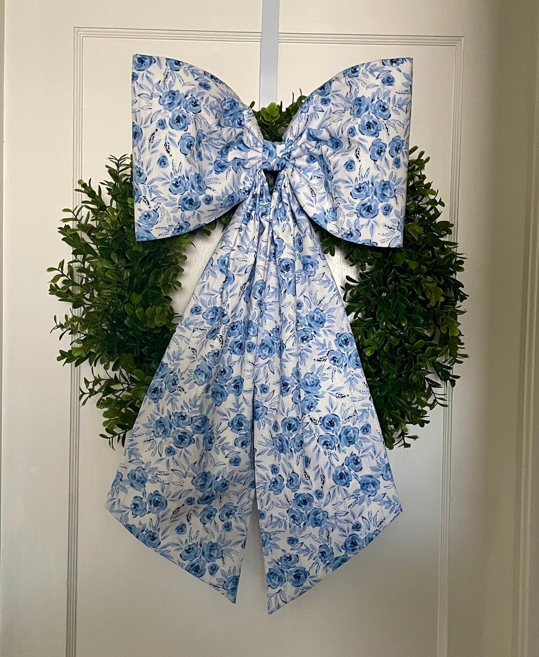 Blue Cottagecore Bow, Large Fabric Bow, Blue Flowers Wall Decoration ...