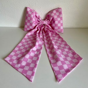 Pink Checkered Bow, Large Fabric Bow, Wall Decoration, Coquette Bow ...