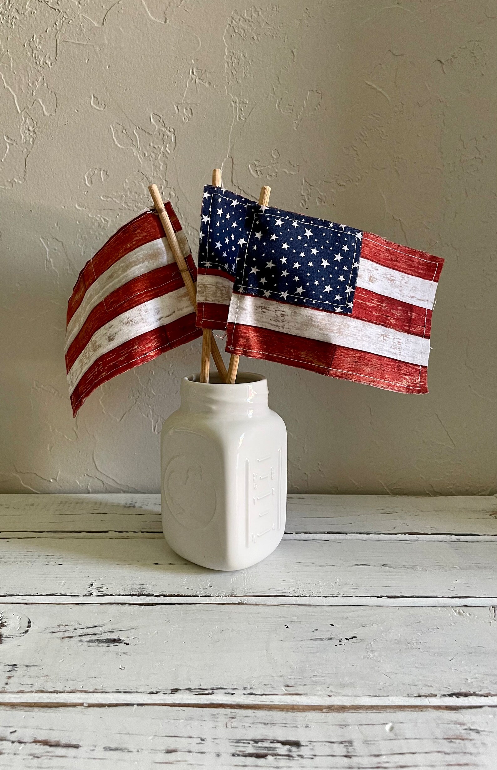 3 Small Flags, USA Fabric Flag Set, Patriotic Tiered Tray, Plant Pokes ...