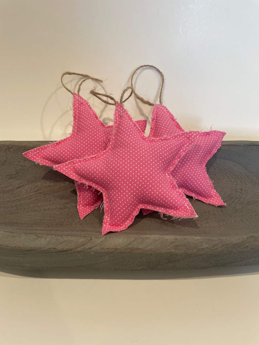 Pink Star Decorations, Set of 3 Hanging Stars, Primitive Star Ornaments ...