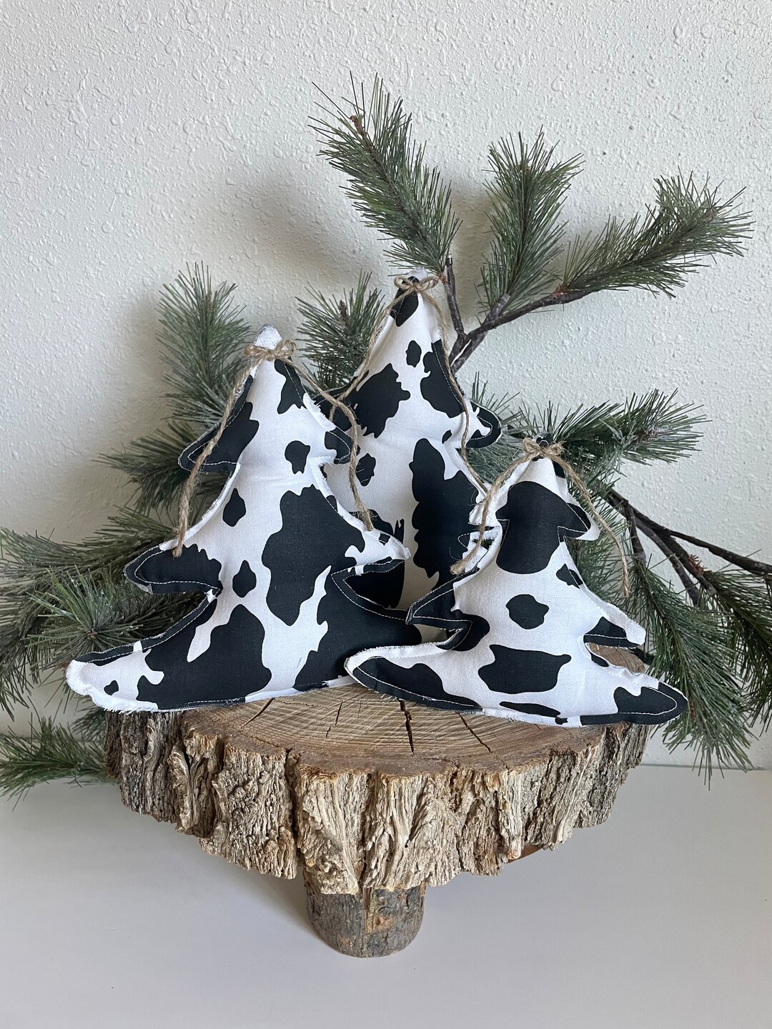 Cow Print Christmas Tree Set: Whimsical Tiered Tray Decor - Etsy