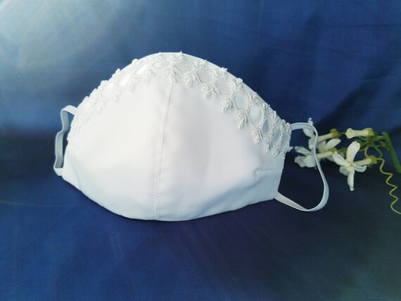 First Communion White Face Mask W or W/o Pearl Bow Lace Trim | Etsy