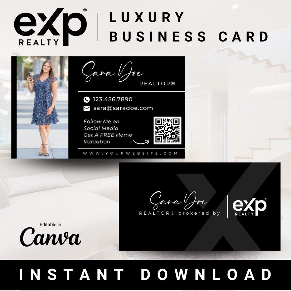EXP Realty All Black Business Card - Luxury Business Card With QR Code ...