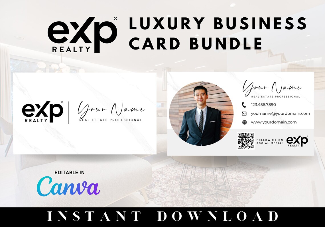 EXP Realty Business Card Bundle - Marble Luxury Business Card With QR ...