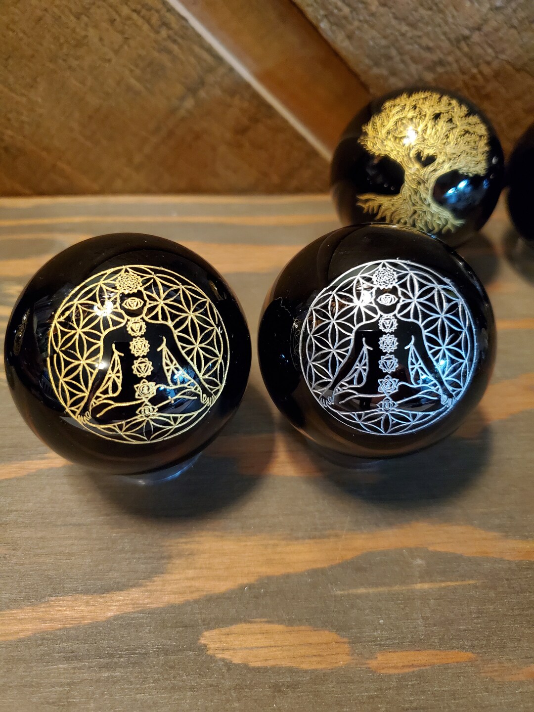 Obsidian Sphere Etched Yoga Chakra Spheres Black Obsidian - Etsy