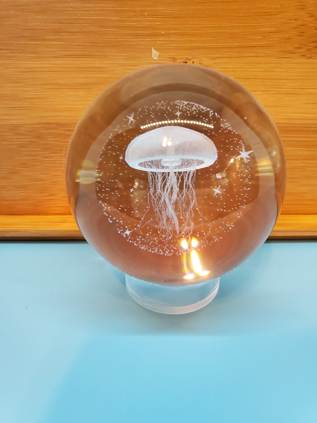 Etched Glass Sphere Fairy Angel Jellyfish Whale Buddha Mermaid Dragon ...