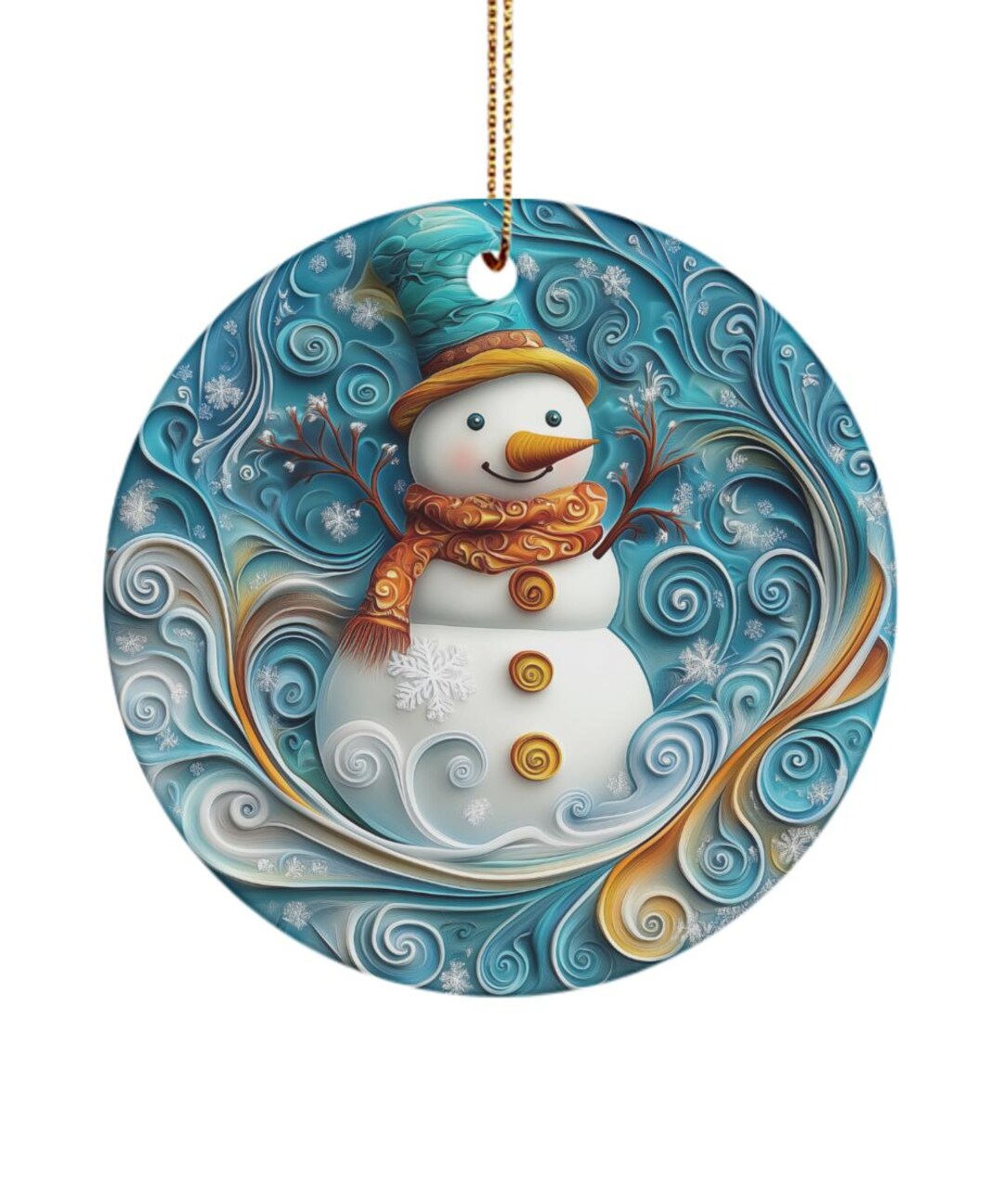 Blue Snowman Ornament Swirls 3D Effect | Elegant Snowman Christmas ...
