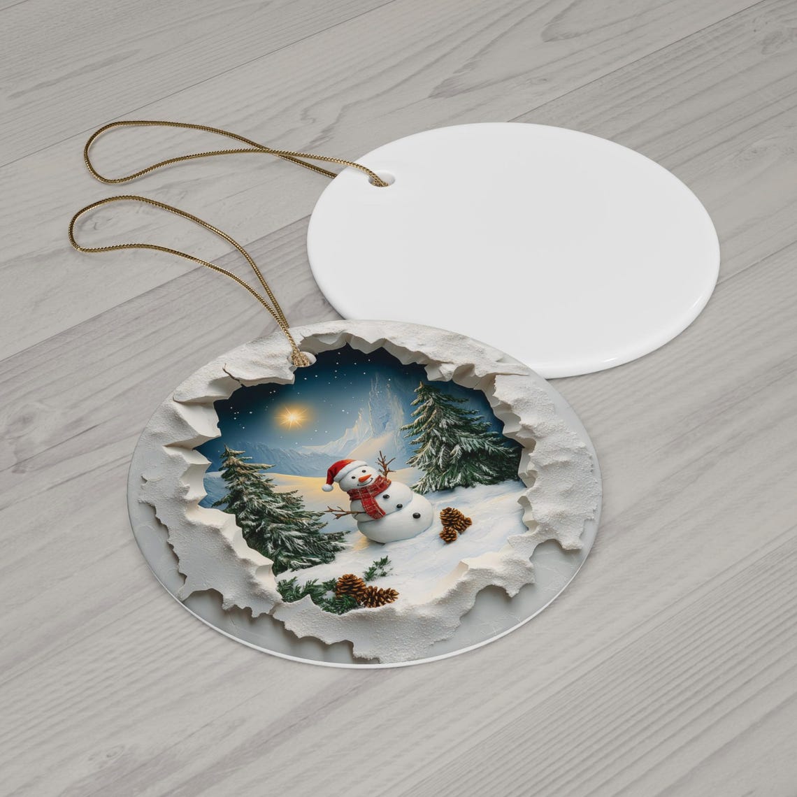3D Effect Snowman Ornament Hole in the Wall | Snowy Mountain Christmas ...