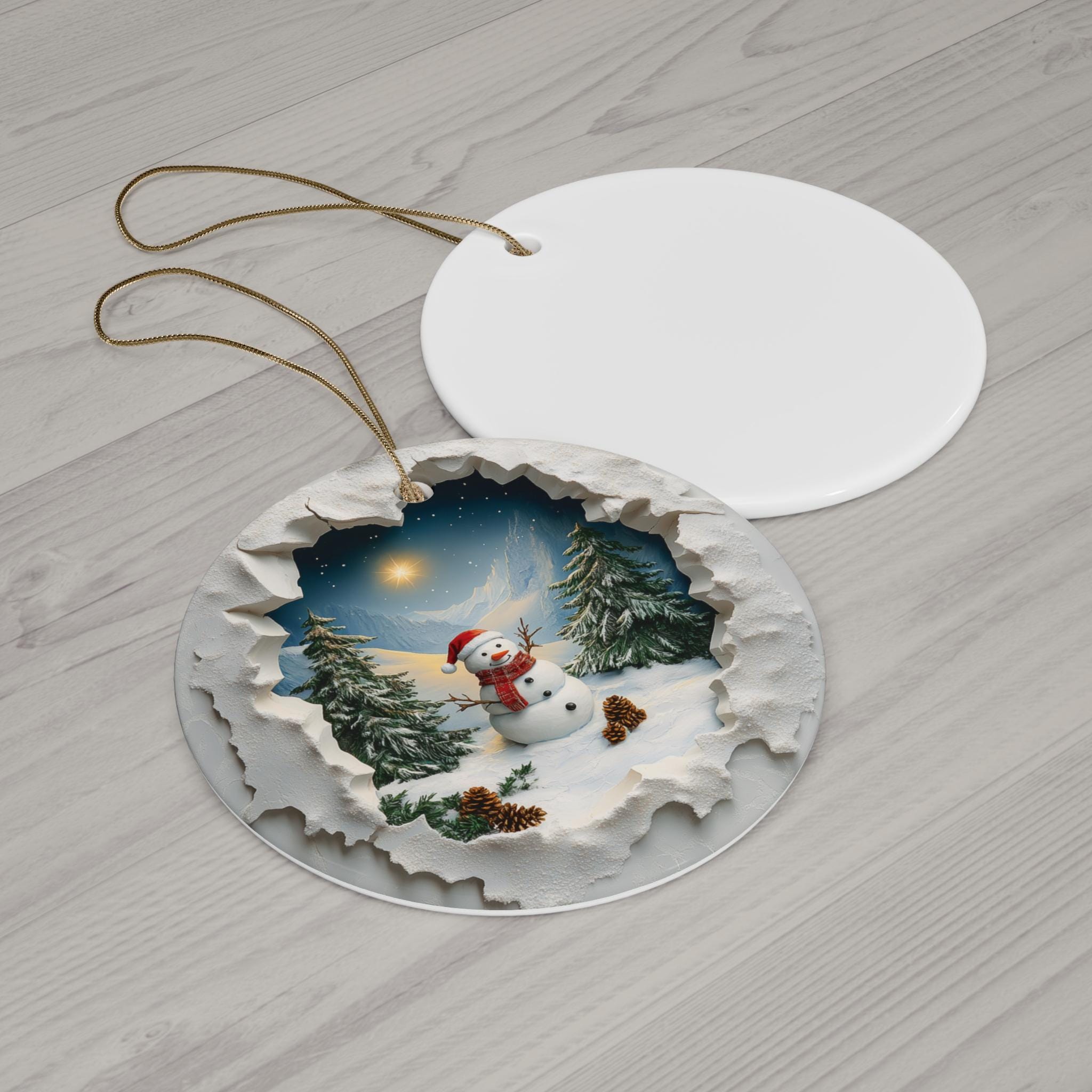 3D Effect Snowman Ornament Hole in the Wall | Snowy Mountain Christmas ...