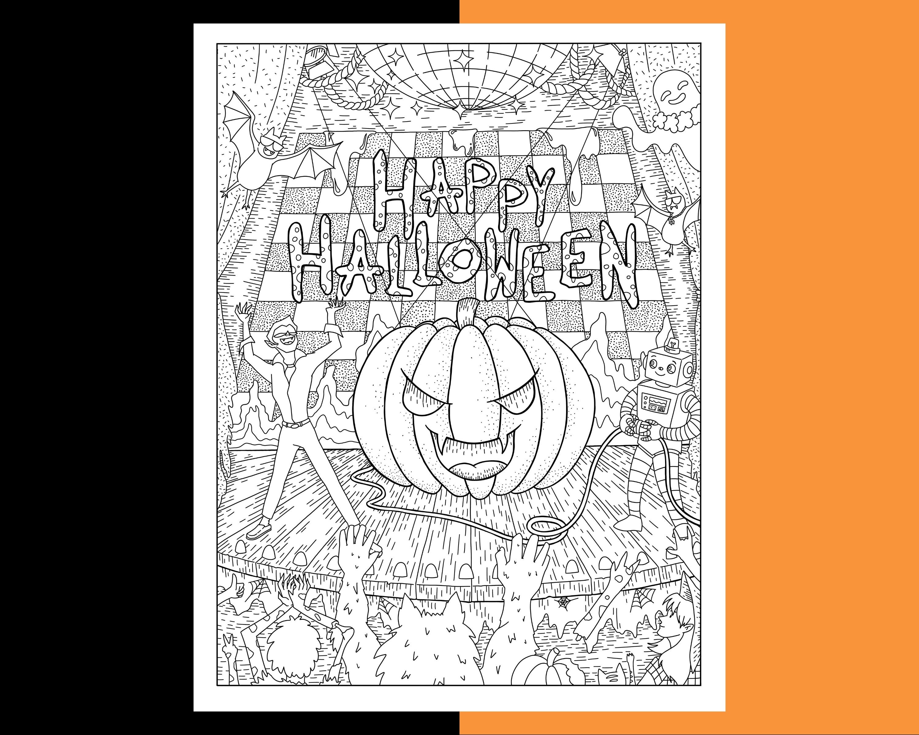 Halloween Printable Coloring Pages for Adults Rockin' Halloween Party ...