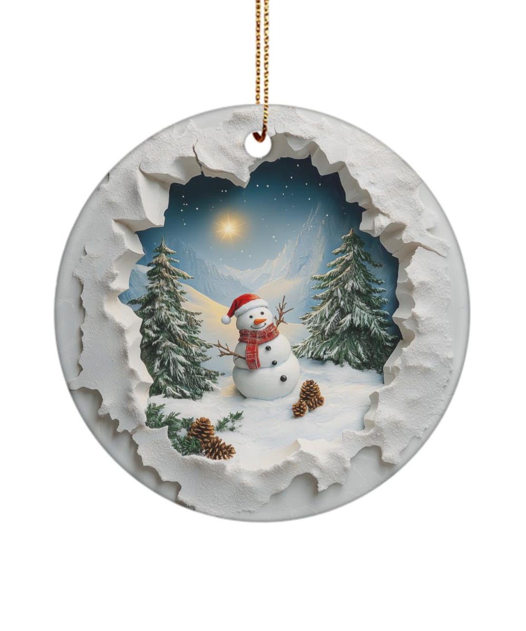 3D Effect Snowman Ornament Hole in the Wall | Snowy Mountain Christmas ...