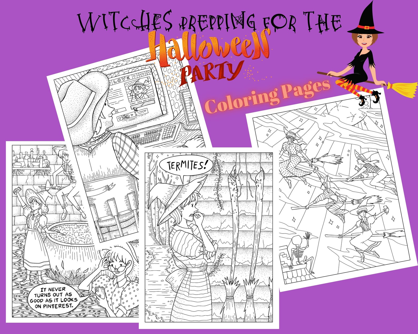 Adult Coloring Pages for Halloween Witches Prepping for the Halloween ...