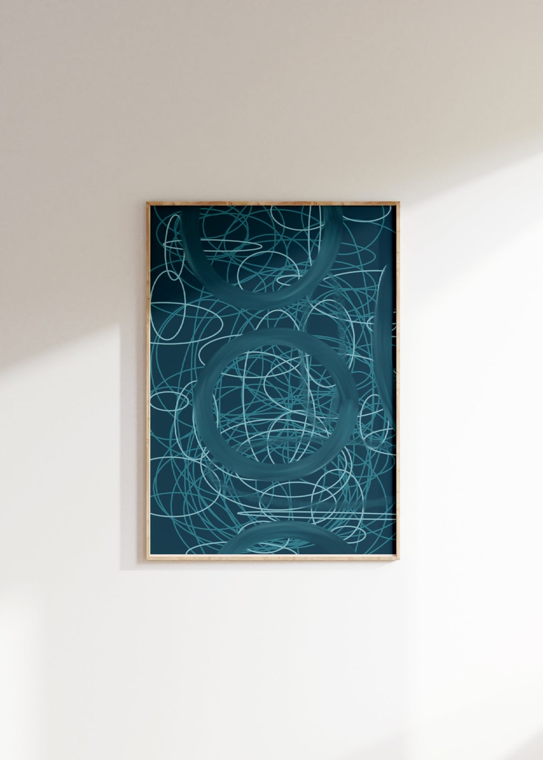 Navy Blue Wall Art, Circles Print, Abstract Circle Line Art, Minimalist ...