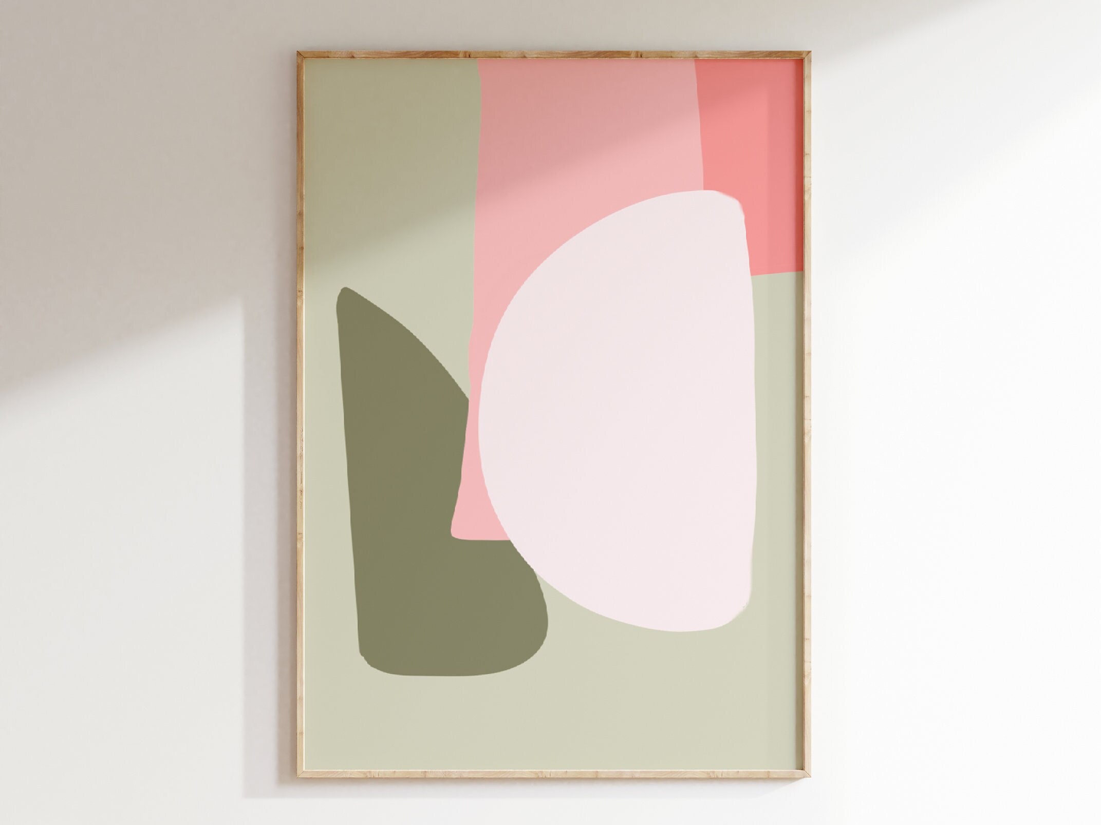 Organic Shape Posters, Pink Aesthetic Sage Green Geometric Art Print ...