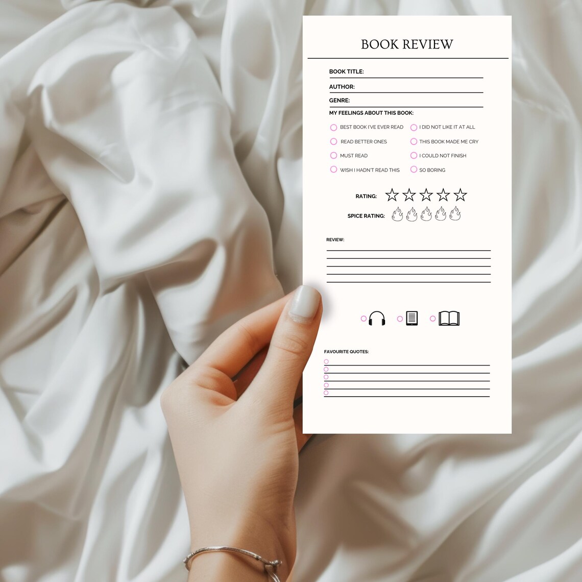 Book Review Template Bundle: Reading Journal Inserts (digital Download ...