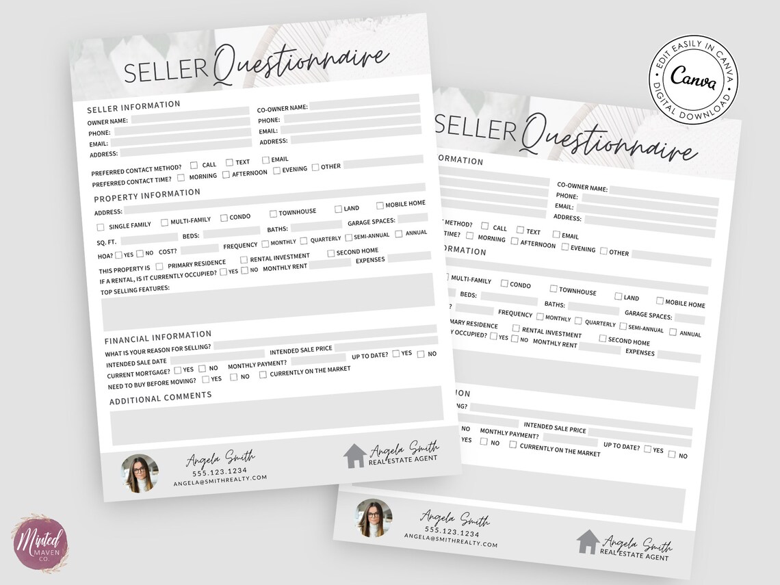 Seller Questionnaire Seller Survey Questionnaire Real Estate - Etsy