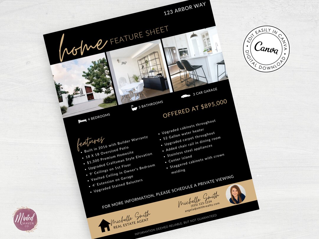 Home Feature Sheet for Real Estate, Real Estate Marketing and Branding ...