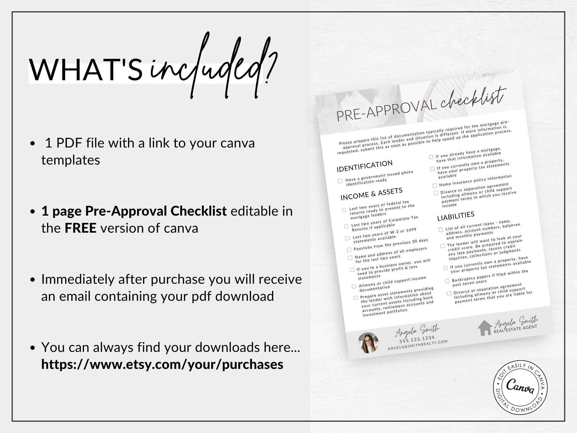 Pre Approval Checklist Mortgage Checklist Real Estate Agent - Etsy