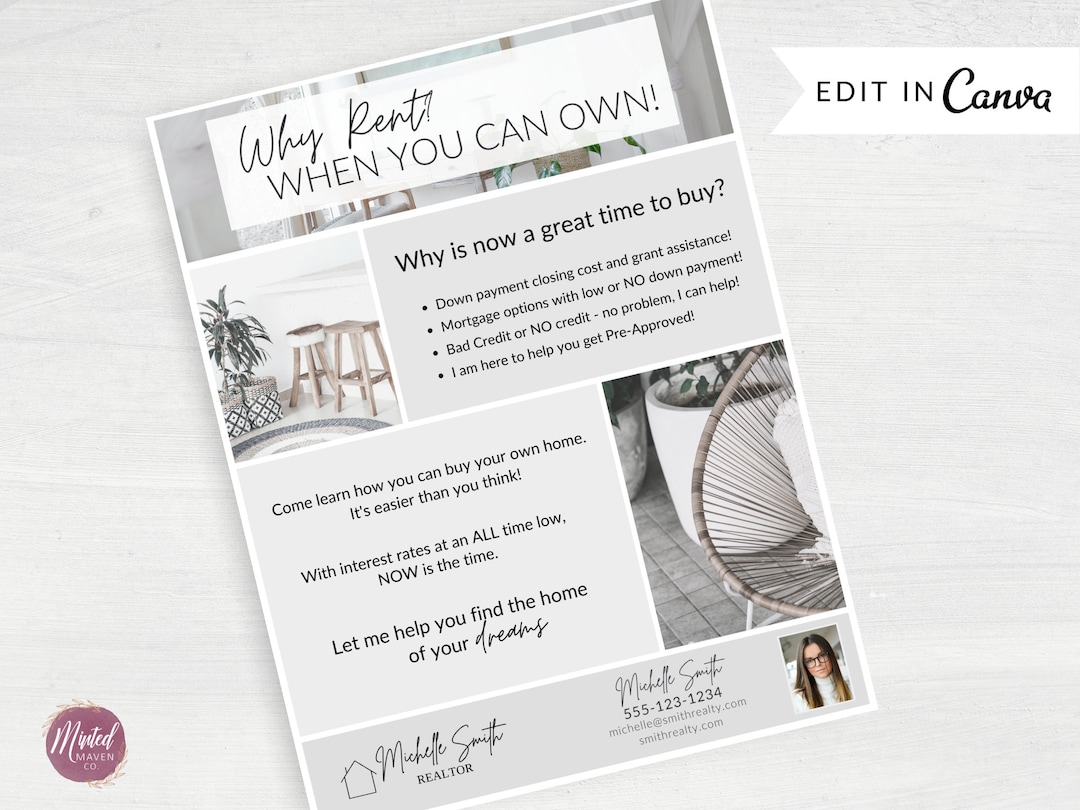 Modern Real Estate Flyer Template: Why Rent Vs Own (digital Download ...