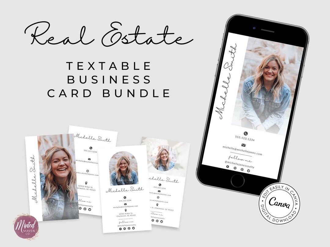 Real Estate Business Card Template, Textable Business Card, Modern ...