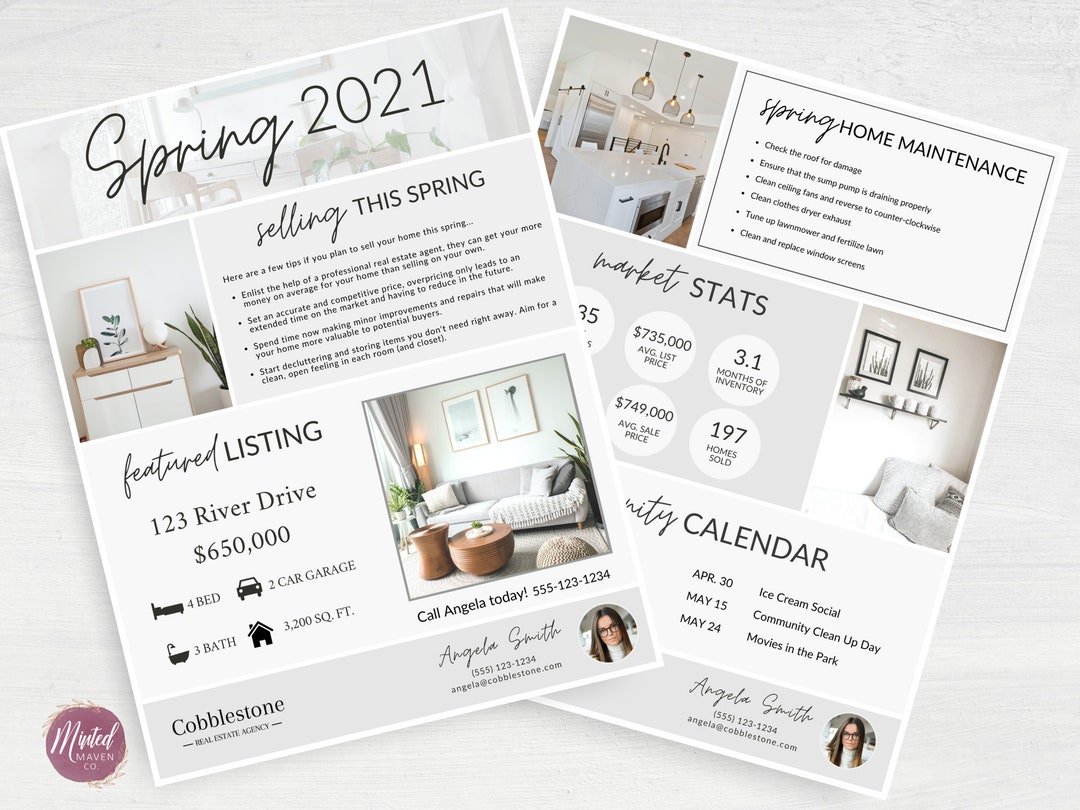 Modern Real Estate Spring Newsletter Template Design, Real Estate Flyer ...
