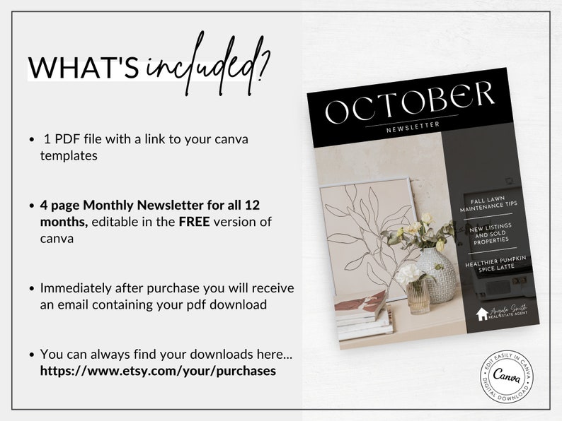 12 Month Real Estate Newsletter Template: Canva Editable (digital ...