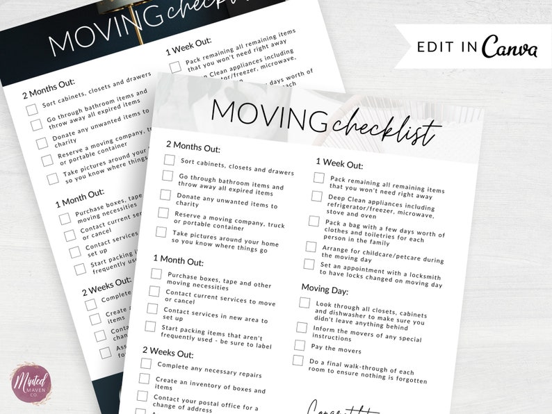 Real Estate Moving Checklist Template: Realtor Marketing (digital ...