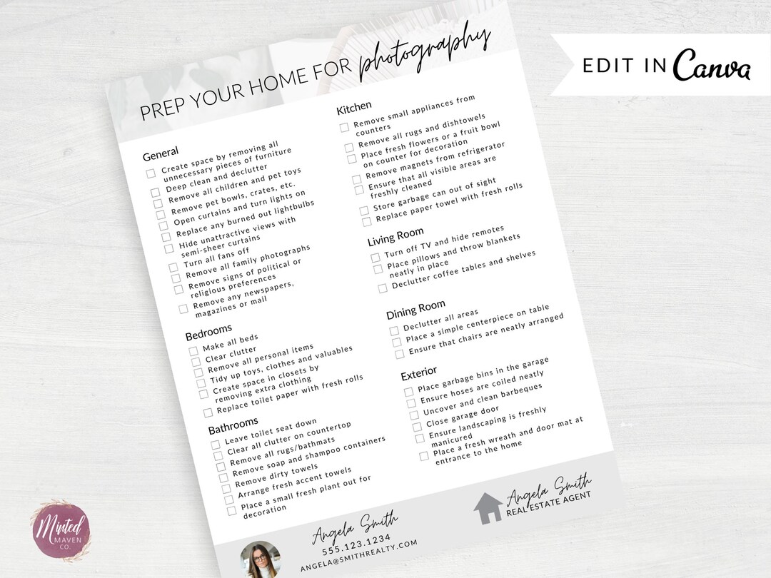 Real Estate Photography Checklist Template: Canva Editable (digital ...