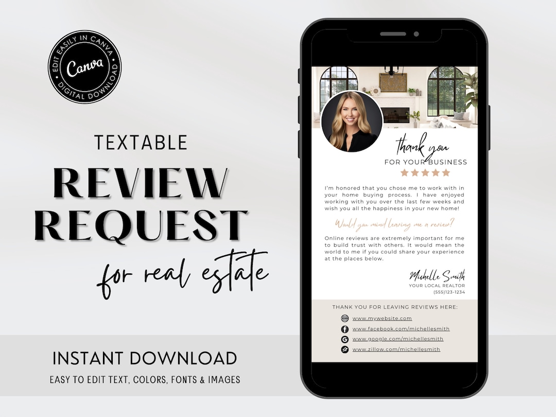 Client Review Request Textable Card Real Estate Review Template Client ...