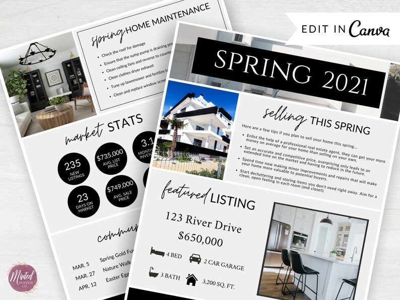 Modern Real Estate Spring Newsletter Template Design Real | Etsy
