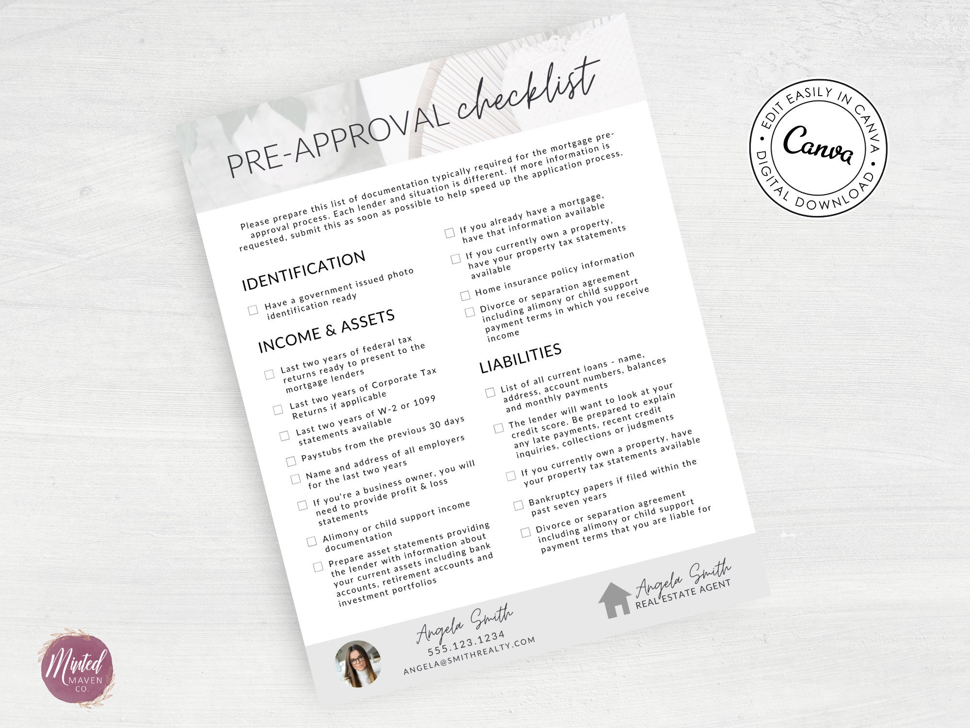 Pre Approval Checklist Mortgage Checklist Real Estate Agent - Etsy