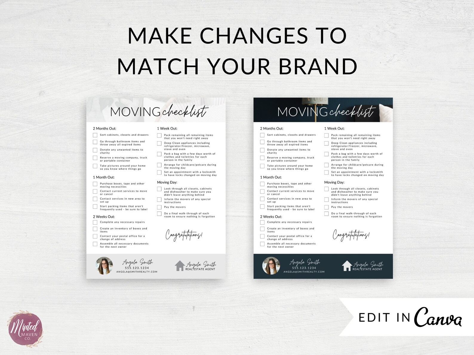 Real Estate Moving Checklist Template: Realtor Marketing (digital ...