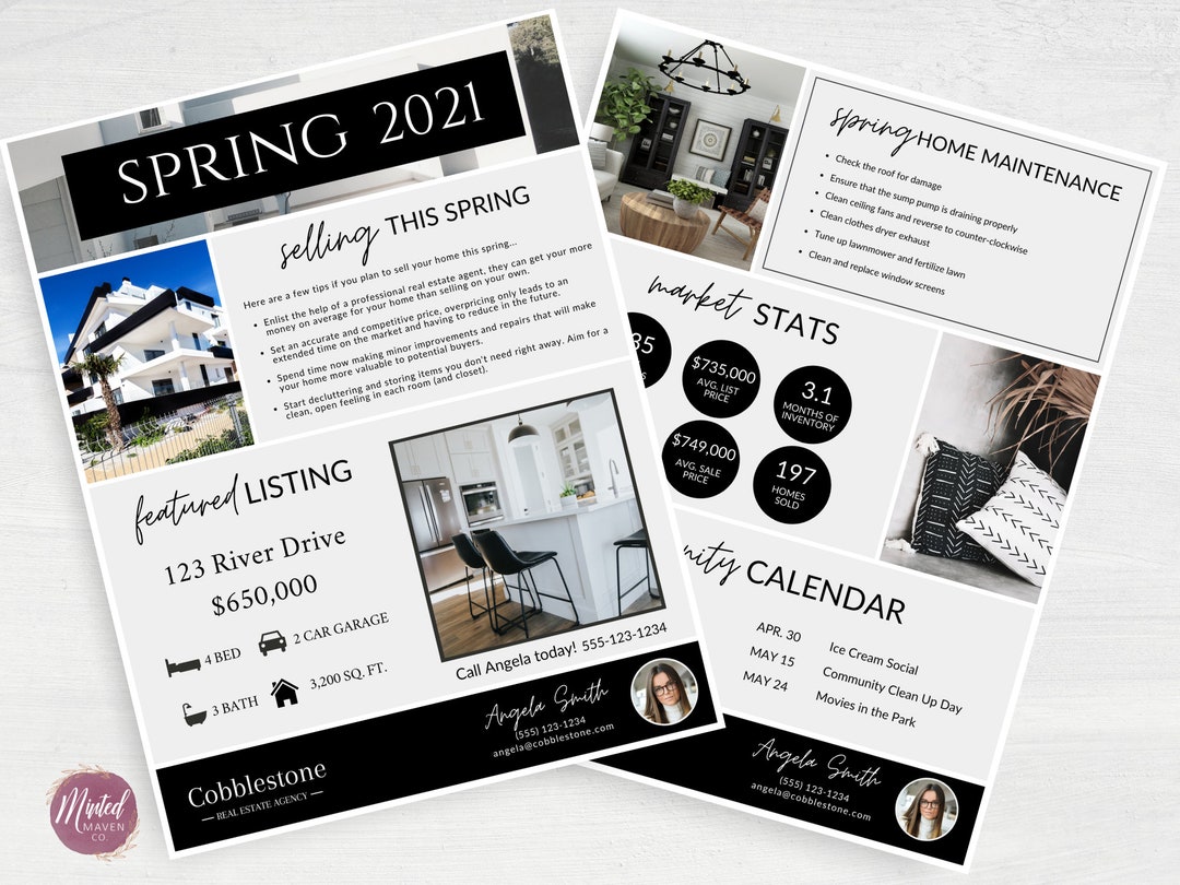 Modern Real Estate Spring Newsletter Template Design, Real Estate Flyer ...