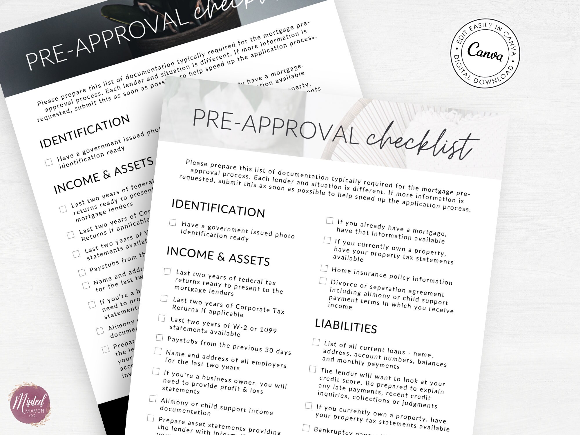 Pre Approval Checklist Mortgage Checklist Real Estate Agent - Etsy
