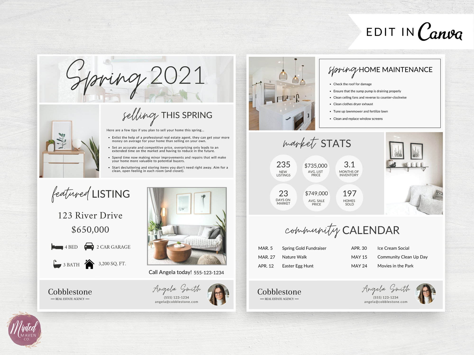 Modern Real Estate Spring Newsletter Template Design Real | Etsy